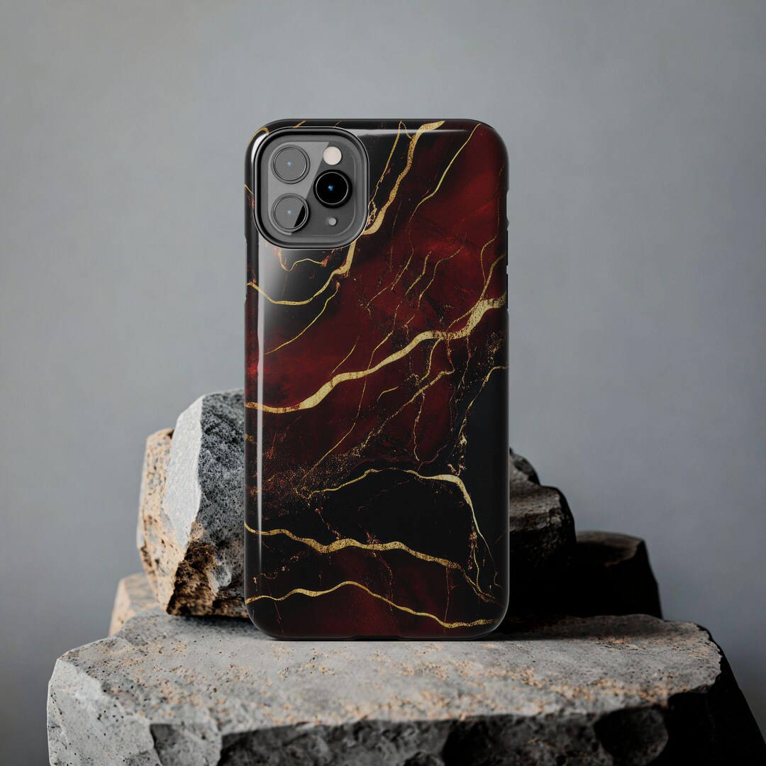 Stylish Red Black Gold Marble Gothic Phone Cases, Dark Modern Aesthetic ...