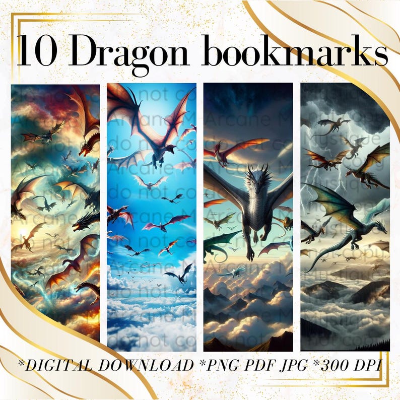 Printable Dragon Bookmarks Fantasy Book Lover Gifts Mythical Creature ...