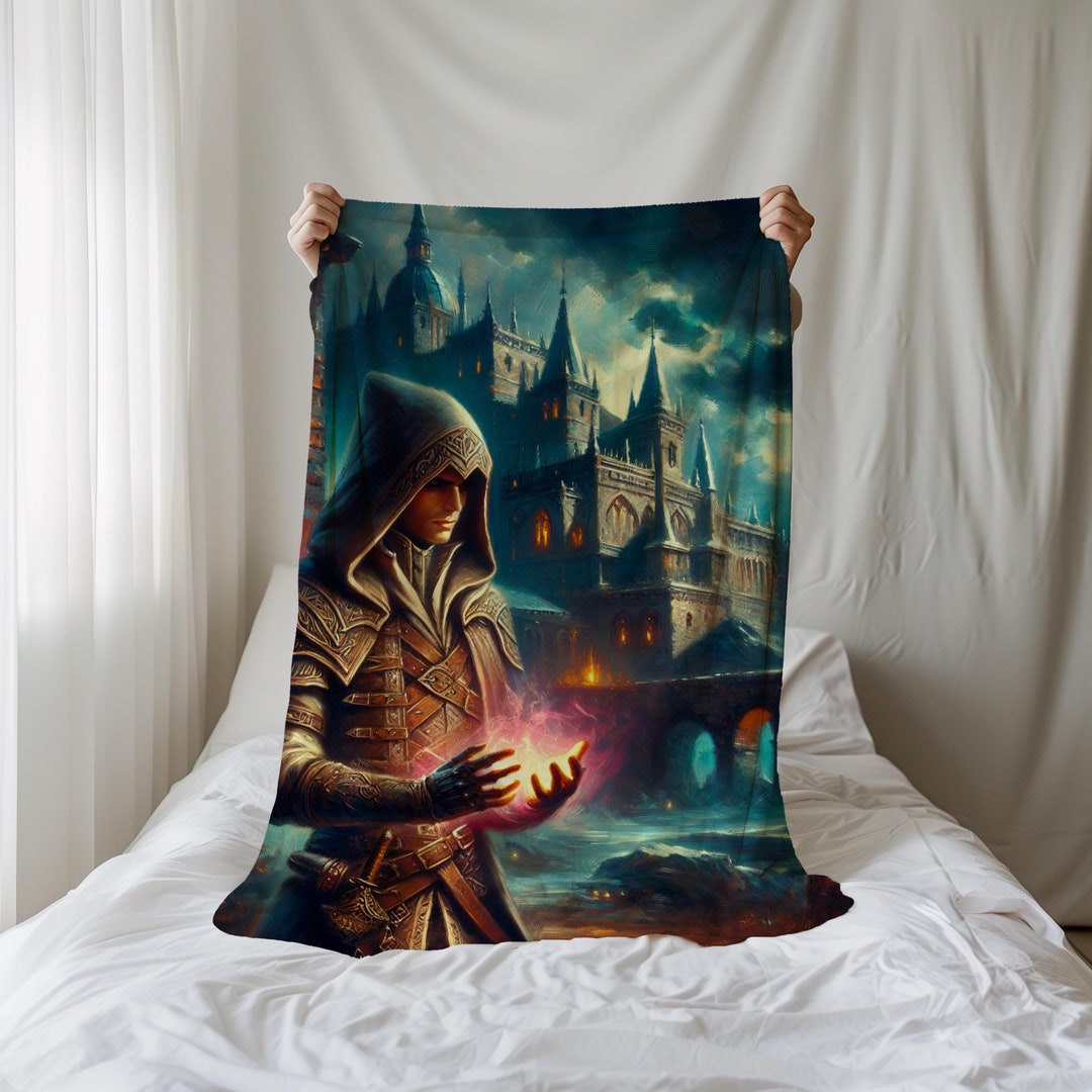 Fantasy Plush Blanket Wizard Castle Throw Magical Bedroom Decor Soft ...