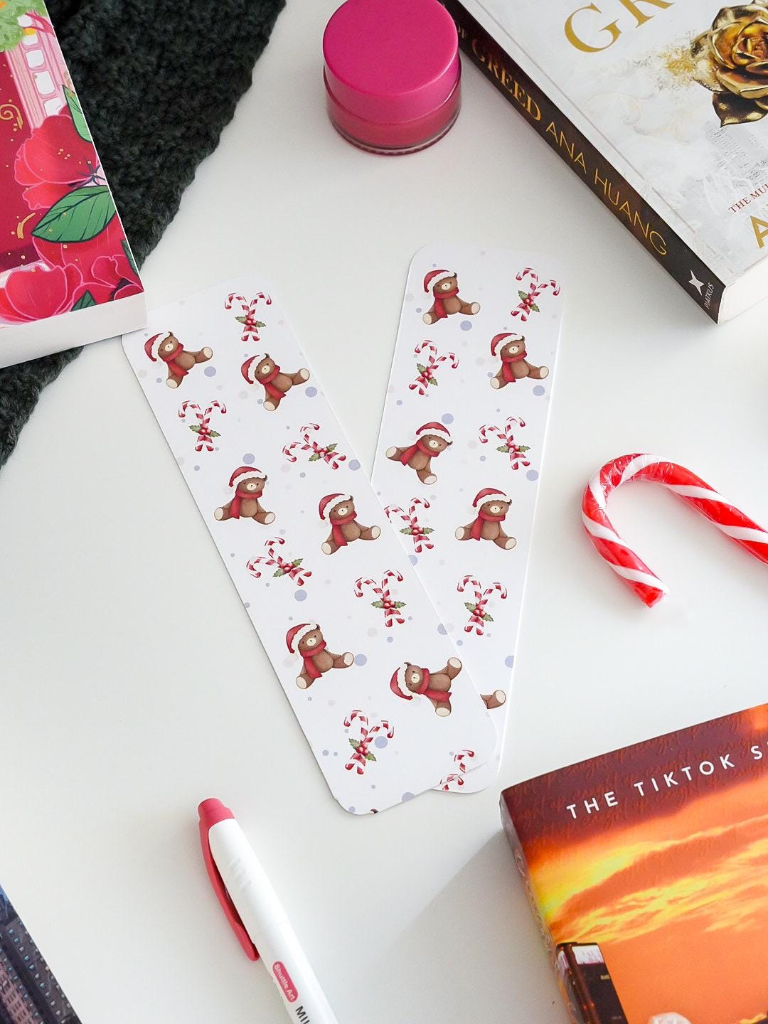 Cute Teddy Bear Candy Cane Christmas Bookmark | for Book Lovers | Gift ...