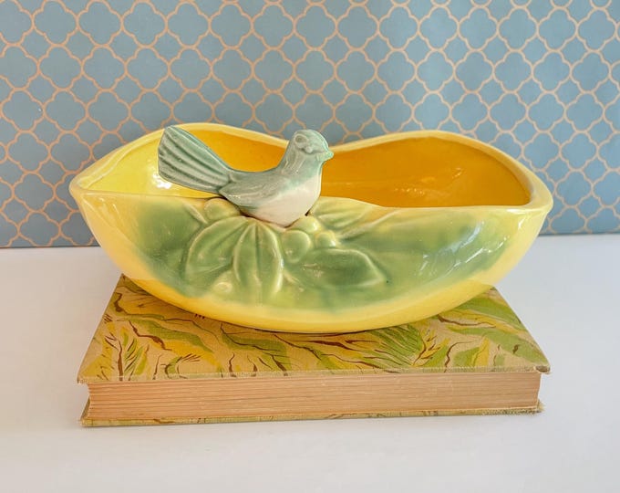 Vintage Mccoy Bird Bath Planter Bowl Ceramic Pottery Yellow With Green ...