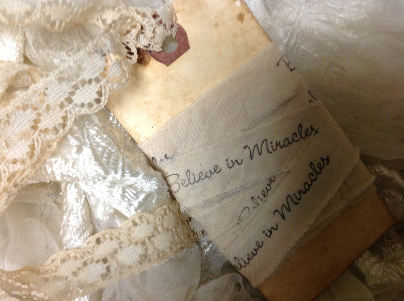 Believe in Miracles - Distressed Hand Stamped Ribbon - Narrow Hand ...