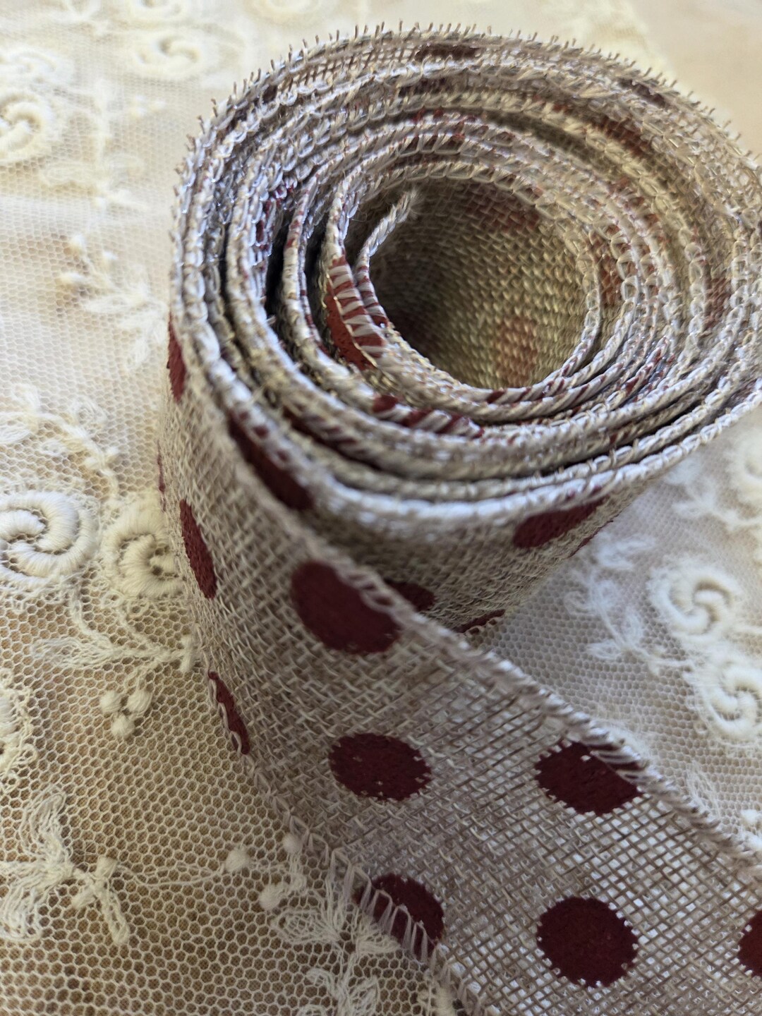 Burlap Polka Dot Ribbon - Pliable Wire Edge - Etsy