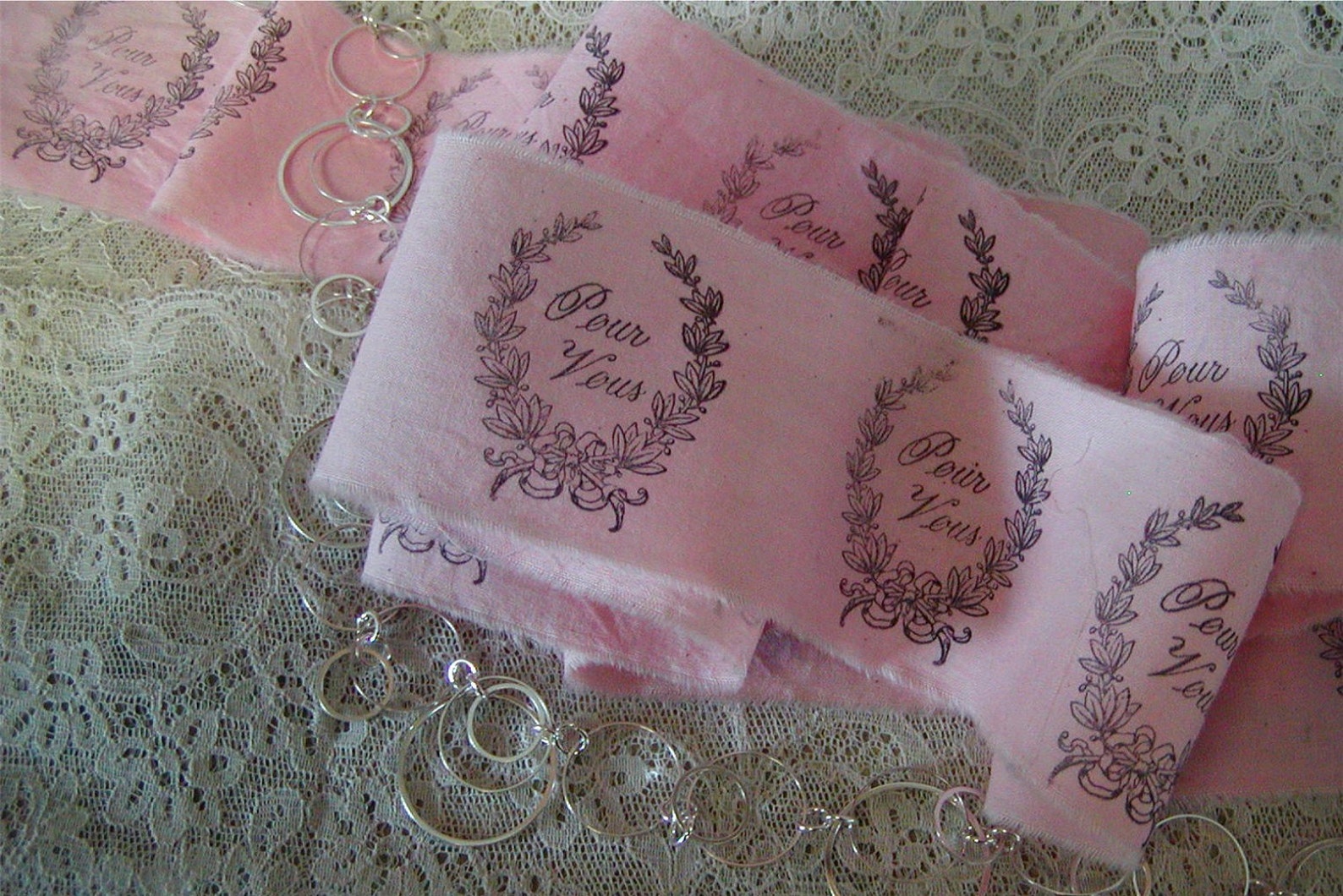 French Laurel Wreath Pour Vous Hand Stamped Ribbon Hand | Etsy