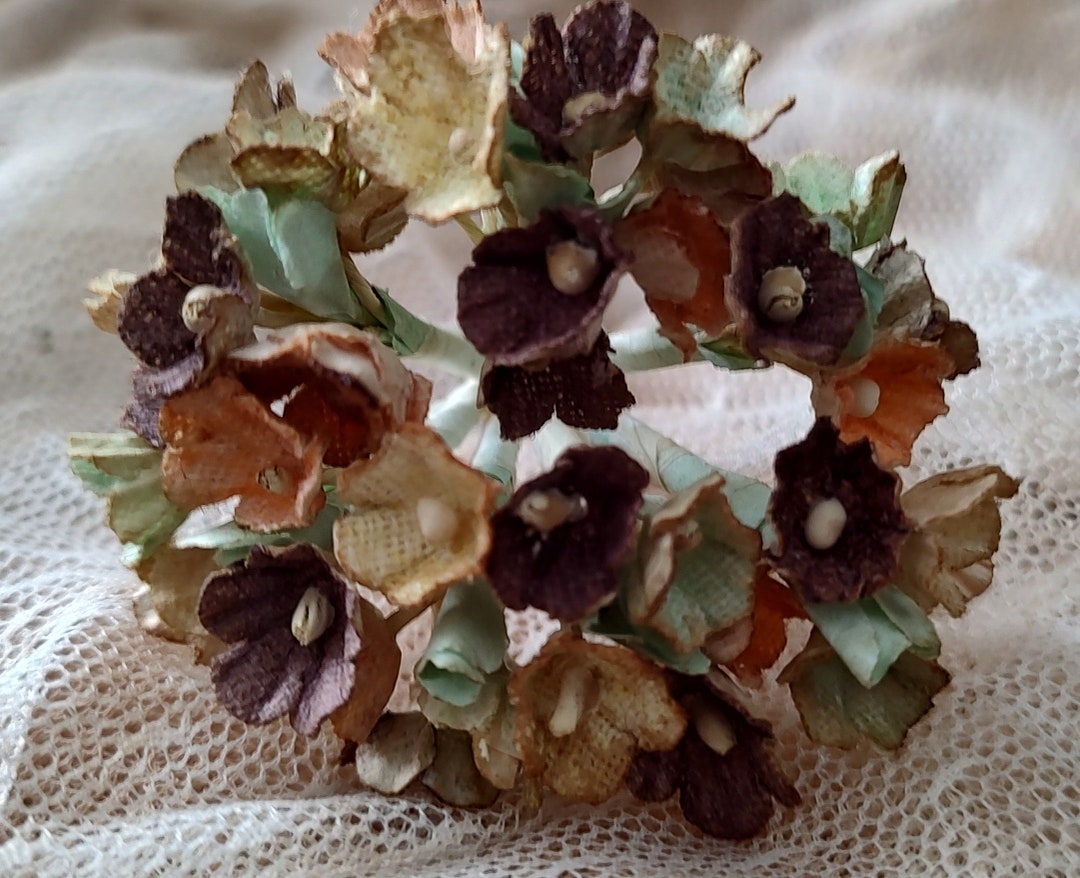 Vintage Antiqued Millinery Forget Me Nots - Yellow - Chocolate Brown ...