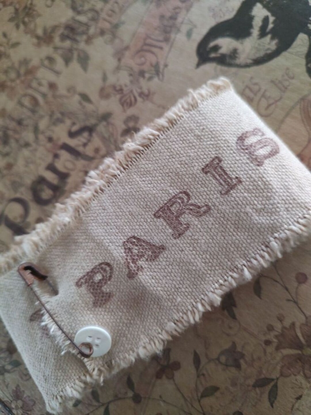 Old World Canvas Distressed - Hand Stamped Ribbon - Rusty Safety Pin ...
