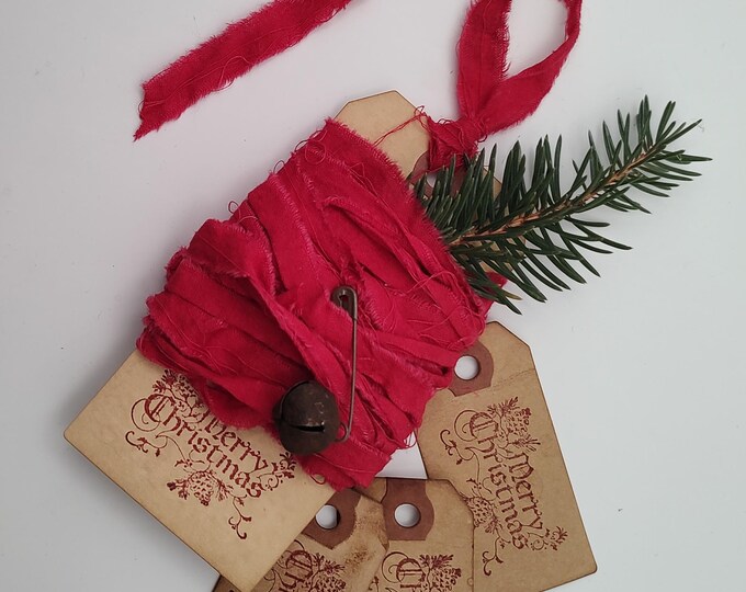 5 Yards Hand Dyed Christmas Red Muslin Ribbon - About 1/4 - 1/2 Inch ...