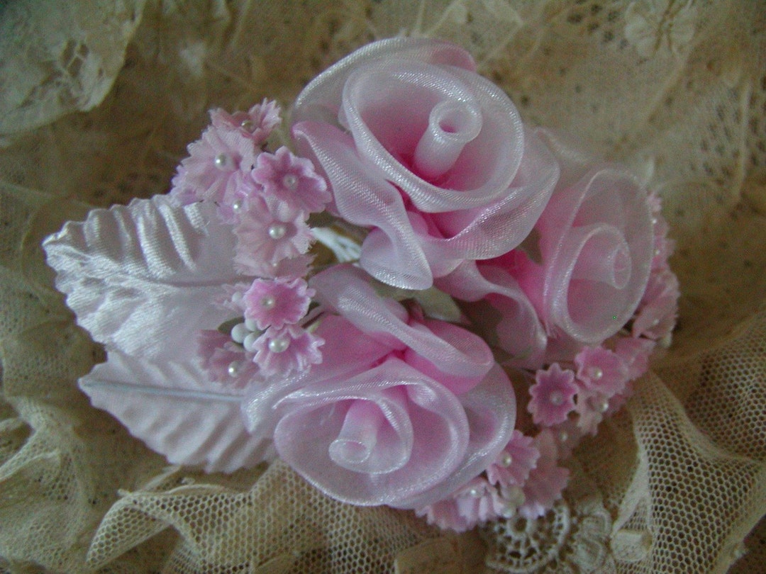 2 Bouquets Millinery Flowers Pink Organza Roses Forget Me Nots - Etsy