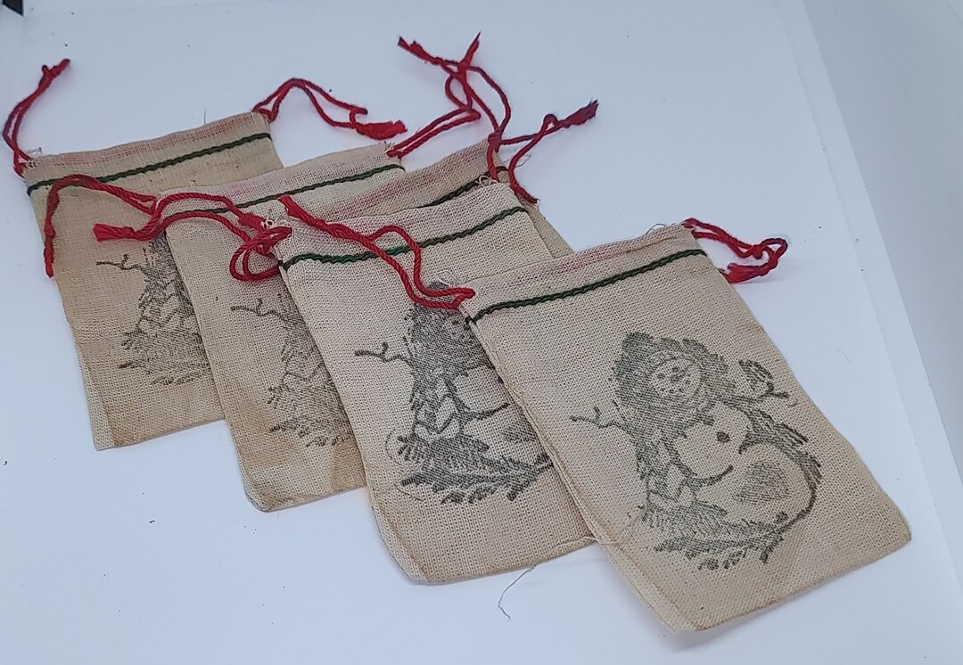 Set of 6 Christmas - Snowman - Muslin Bags - Distressed Cotton Muslin ...