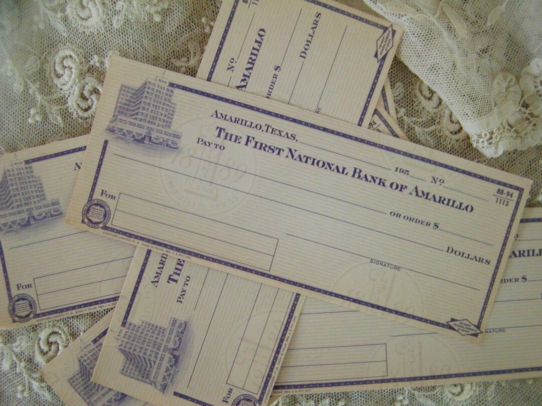 Bank Checks Amarillo, Texas Vintage Ephemera, Altered Art, Scrapbooking ...