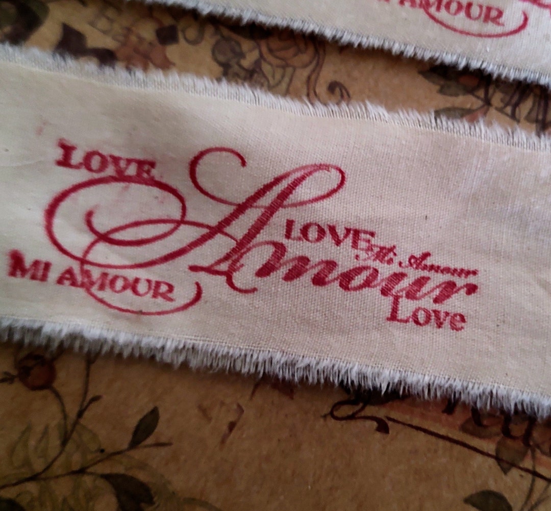 French Amour Hand Stamped Natural Muslin Trim 1 Yard X 1.25 Inches Wide ...