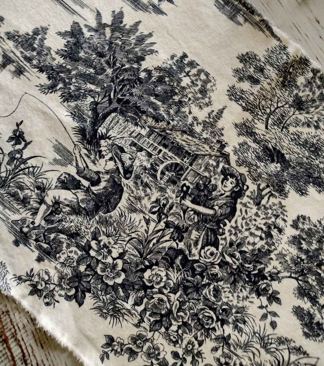Vintage French Toile Black and White French Toile Extra Wide 14 X 24 ...