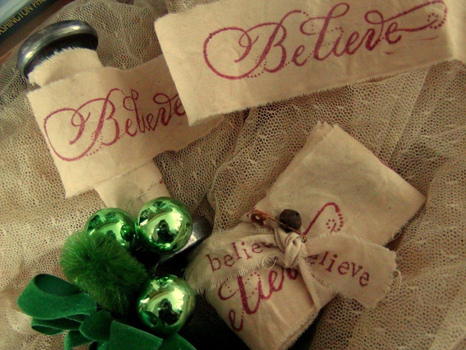 BELIEVE - 2 Yards - Distressed Muslin - Hand Stamped in Choice of Red ...