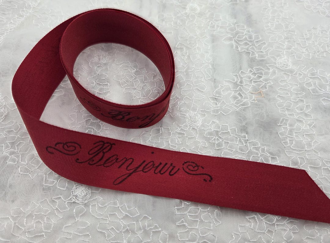 2 Yards Vintage French Bonjour Hand Stamped Ribbon - Deep Red - Etsy