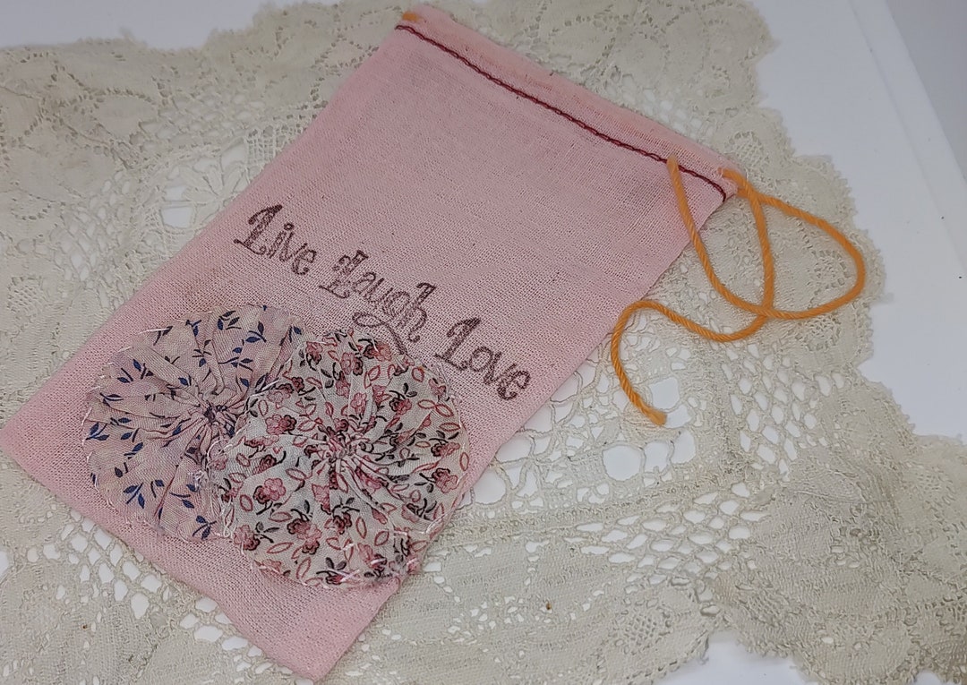 Treasure Trinket Drawstring Bag - Hand Dyed Pink - Embellished With ...
