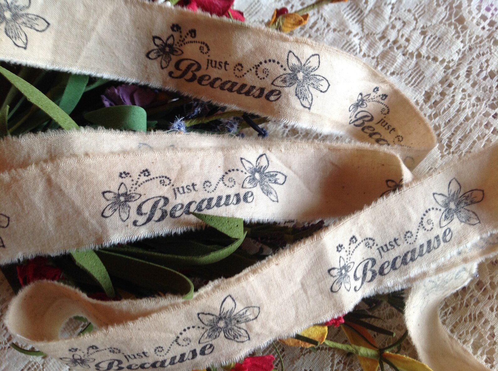 Just Because Hand Stamped Ribbon Trim 1 Inch X 1 Yard Hand - Etsy