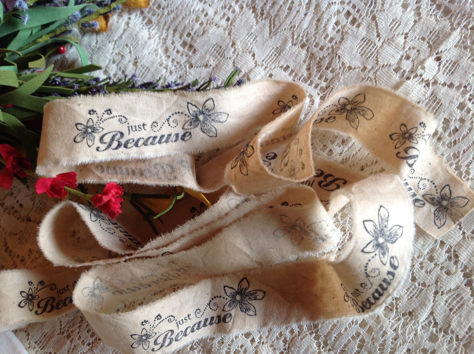 Just Because Hand Stamped Ribbon Trim 1 Inch X 1 Yard Hand - Etsy