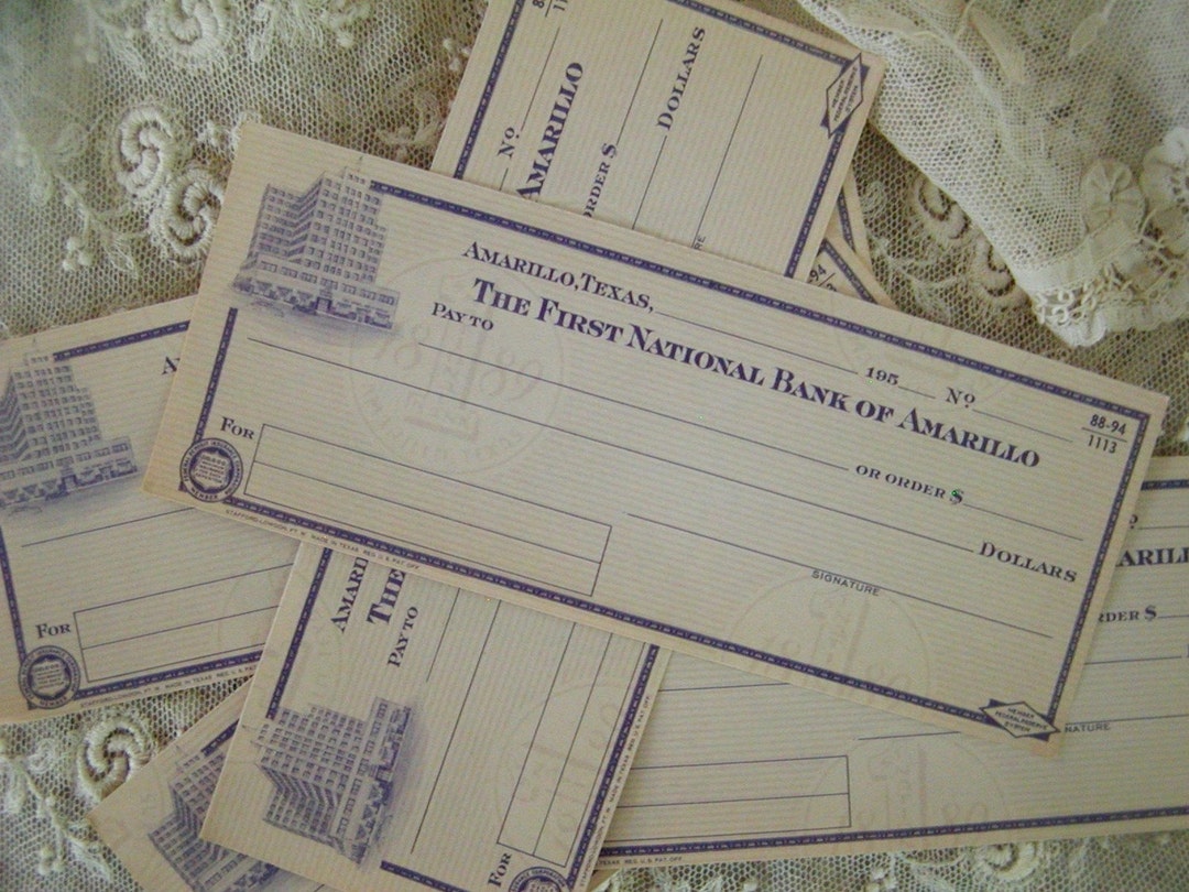 Five Bank Checks Amarillo, Texas Very Vintage Ephemera, Altered Art ...