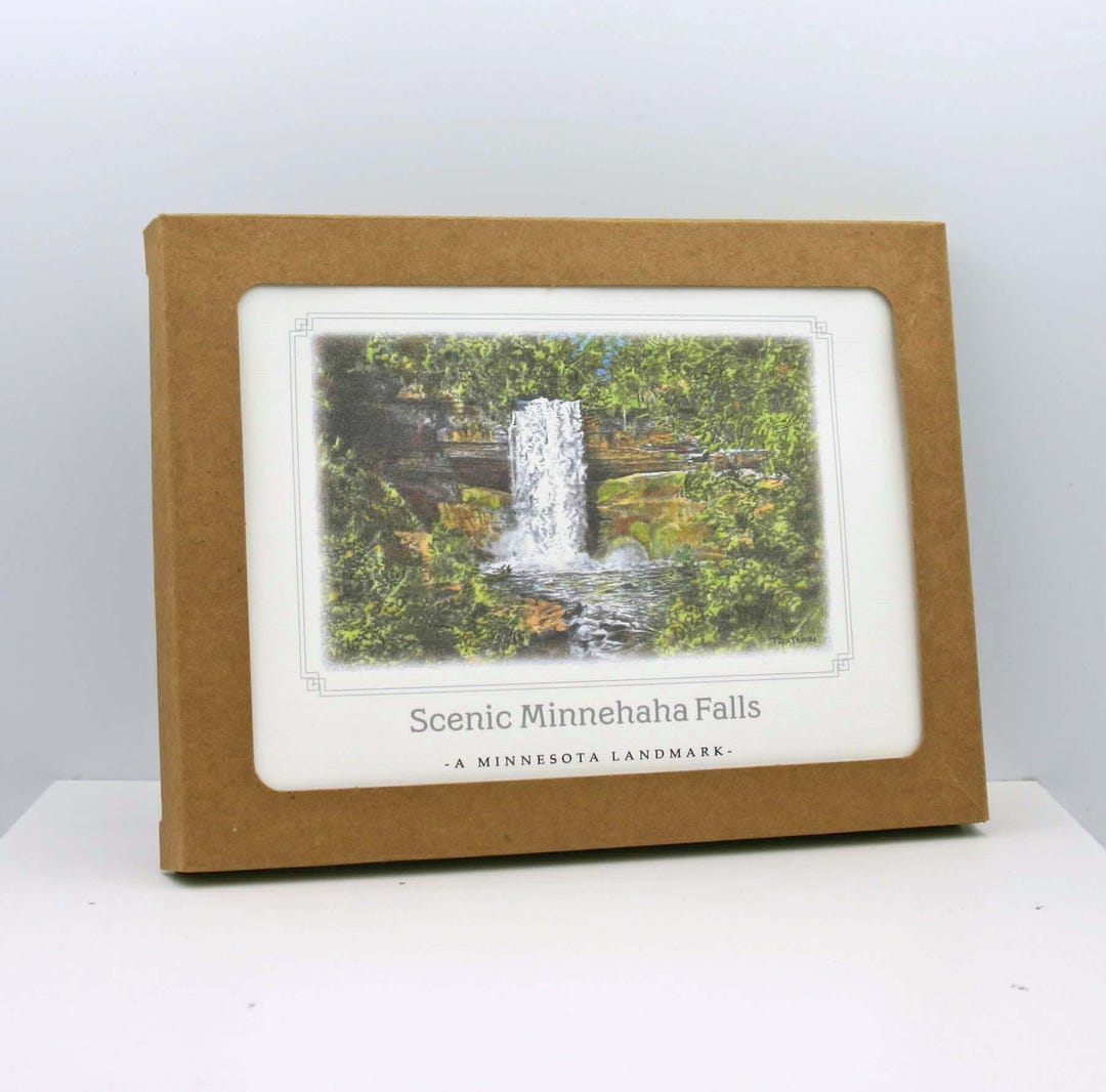Minnehaha Falls Note Cards: Minnesota Landmark Illustration, Stationery ...