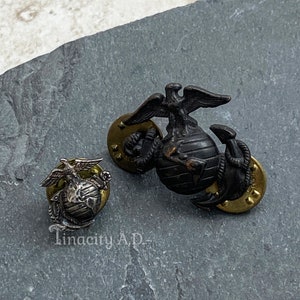 Two Vintage U.S. Marine Corps Insignia Pins, Silver-tone and Oxidized ...