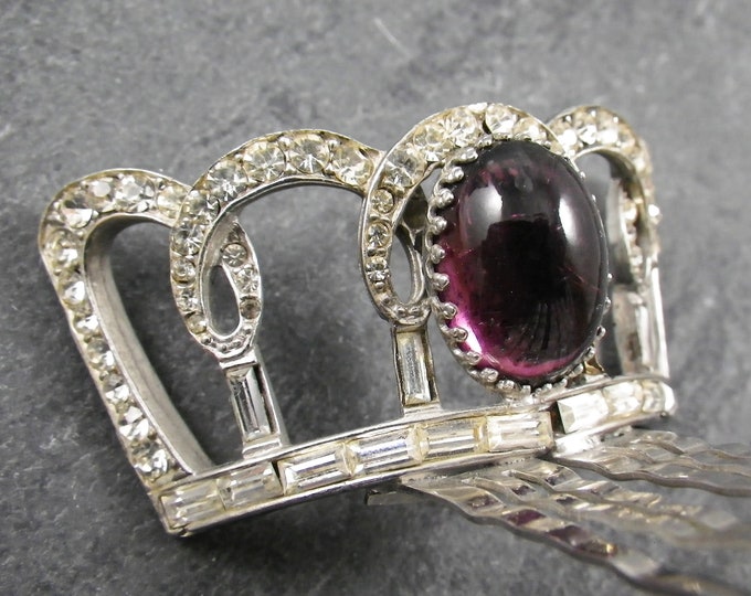 A Vintage Small Bun Tiara With Rhinestones and Purple Center Stone ...