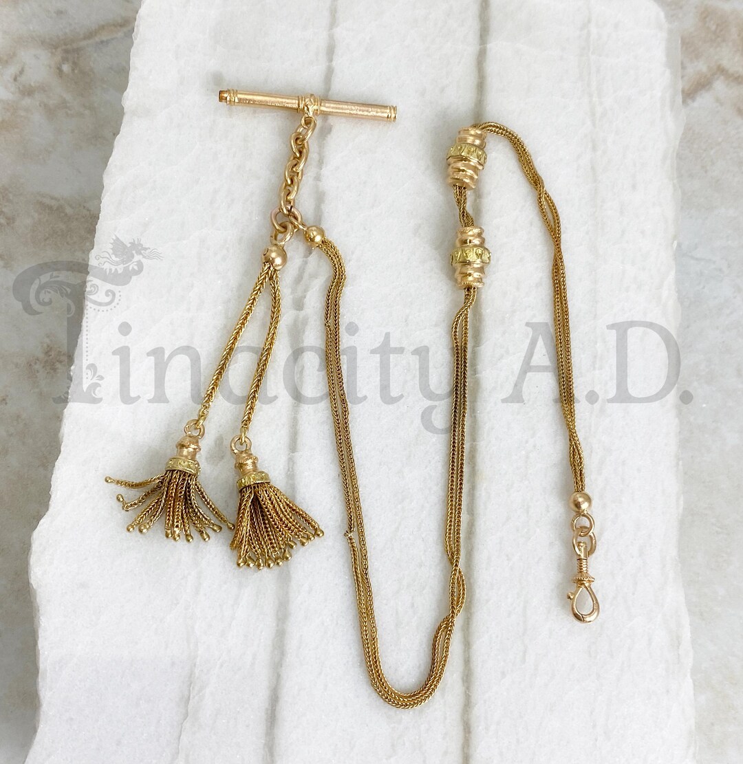 A Gorgeous Antique Victorian 18k Yellow Gold Watch Chain With ...