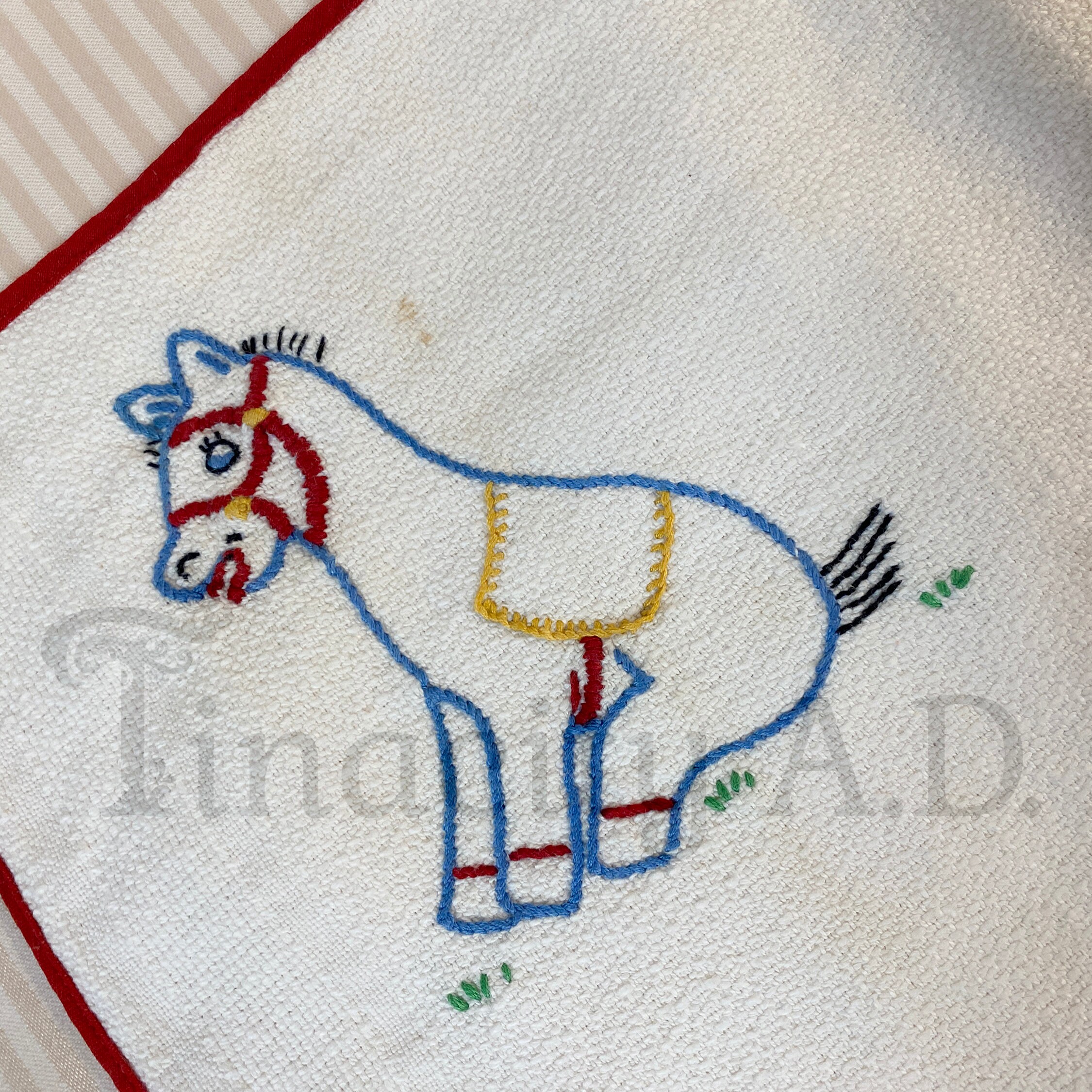 Two Sweet Vintage Hand Embroidered Baby-burping Cloths, White Cotton ...