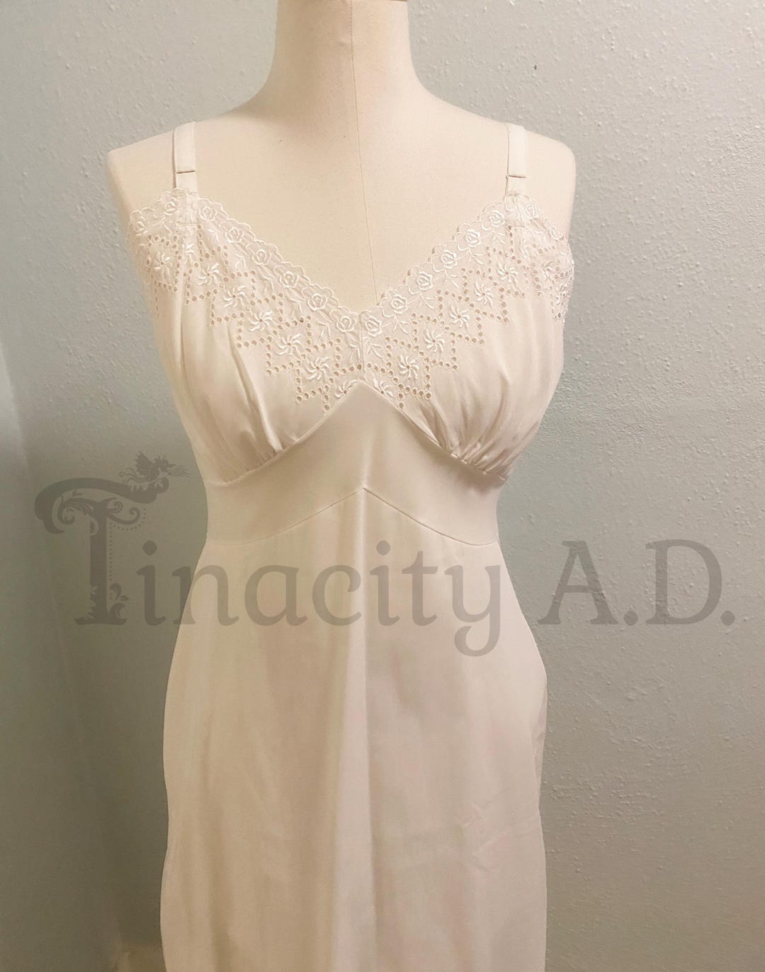 A Vintage Val Mode Three-quarter Length Dress Slip, White Cotton Blend ...