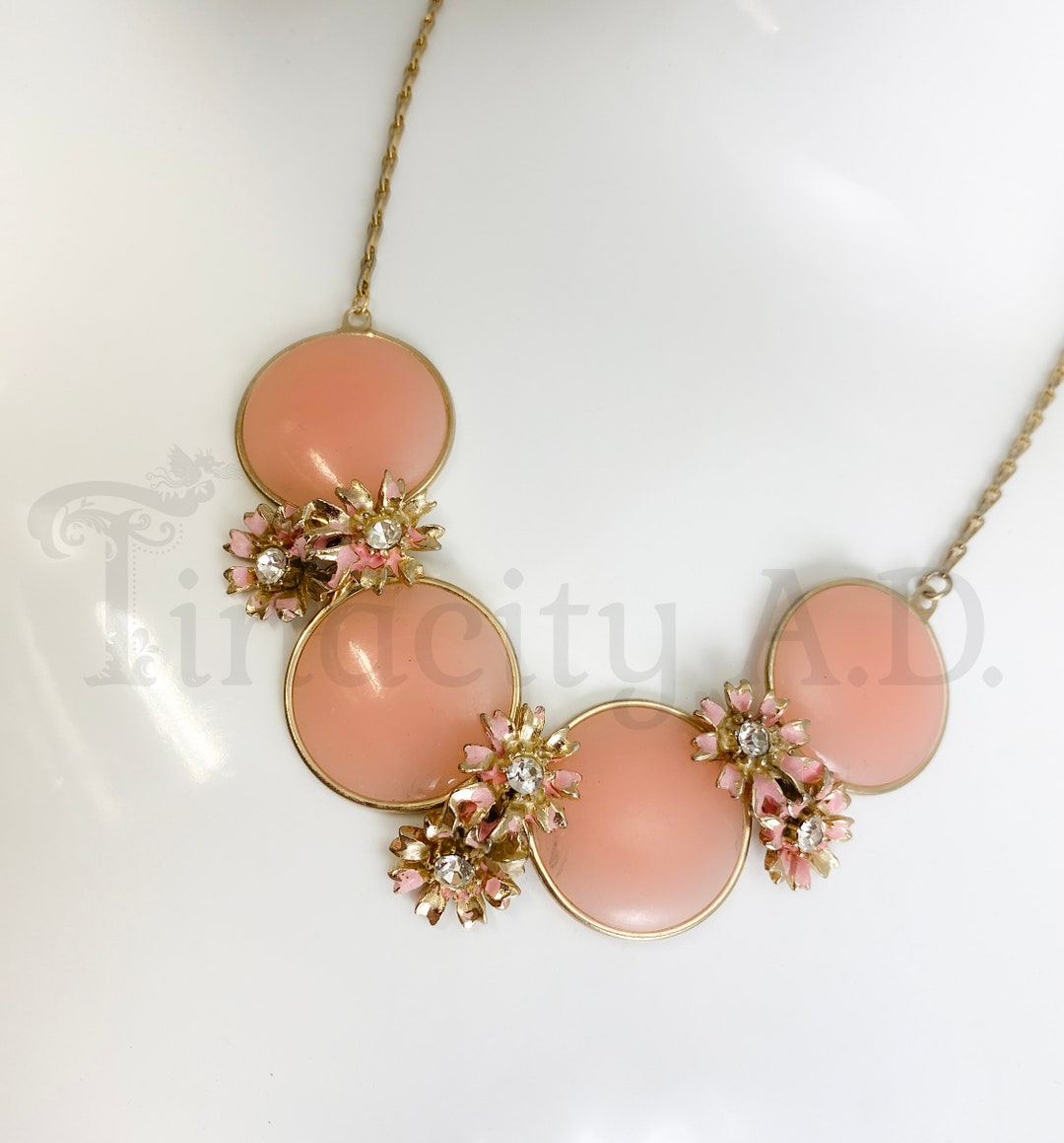 A Vintage 1960's Era Choker Necklace With Pastel Pink Plastic Disc and ...