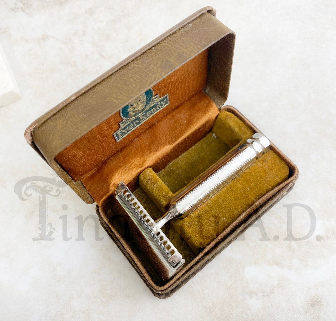 A Vintage Ever-ready Safety Razor With Original Faux-leather Over Metal ...