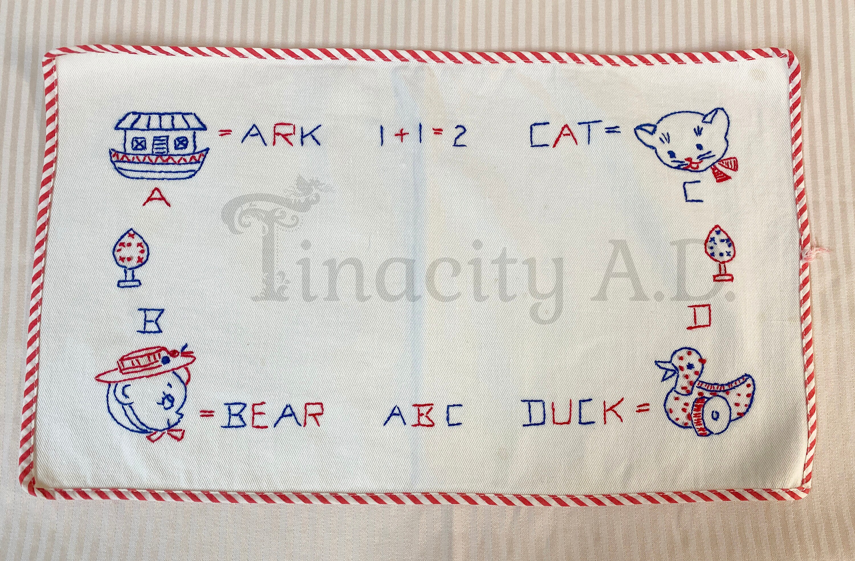 Two Sweet Vintage Hand Embroidered Baby-burping Cloths, White Cotton ...