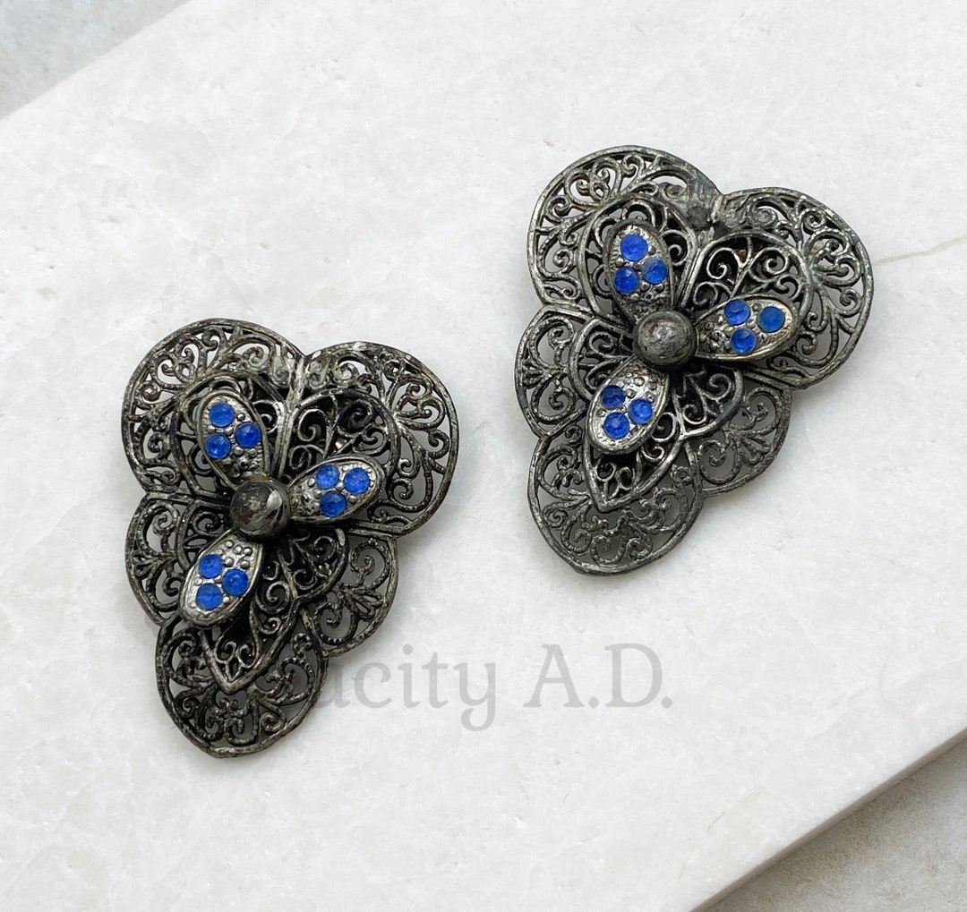A Vintage Pair of Bohemian Filigree Dress Clips, Silver-tone With ...