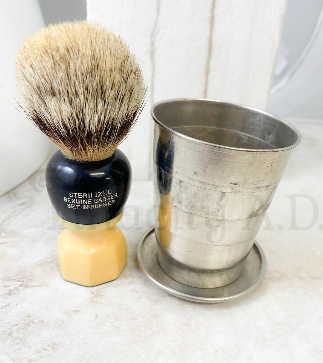Vintage Collapsible Travel Shaving Cup and Brush With Celluloid ...