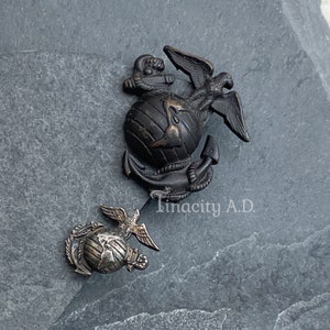 Two Vintage U.S. Marine Corps Insignia Pins, Silver-tone and Oxidized ...