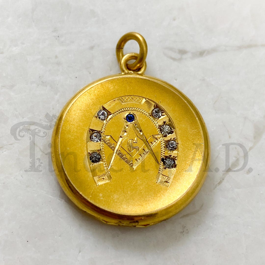 A Vintage Masonic Themed Locket-charm With Horseshoe and Rhinestone ...
