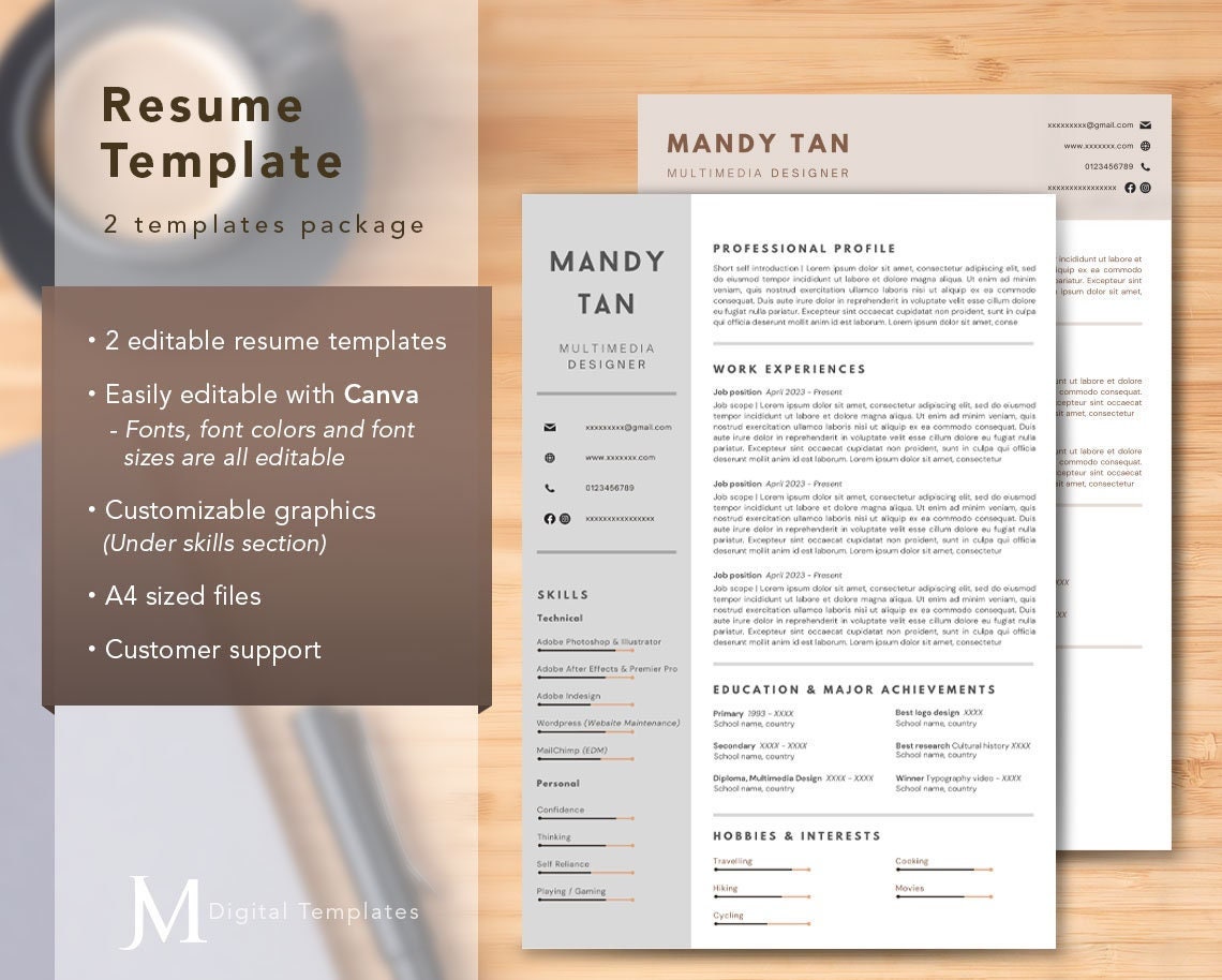 Canva Editable Resume Template, CV Template, CV Resume Template, Simple ...
