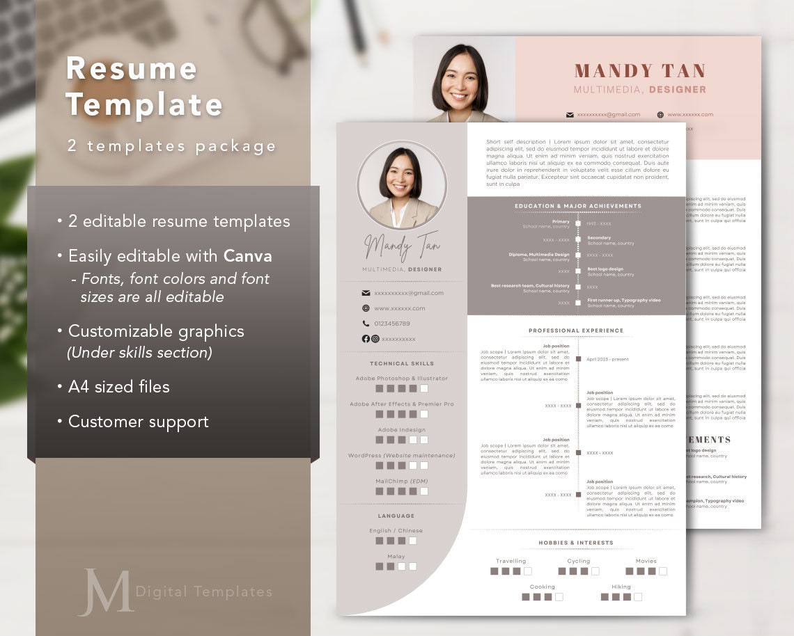 Canva Editable Resume Template, Digital Template, Simple Resume ...