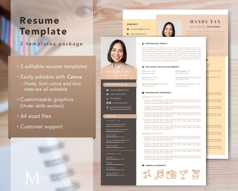 Canva Editable Resume Template, Digital Template, Simple Resume ...