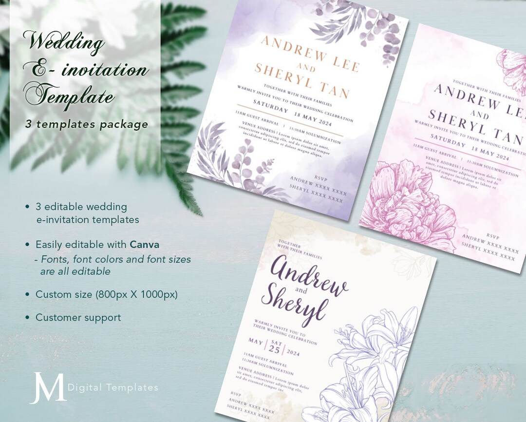 Canva Editable E-invitation Card Template, Wedding Invitation Card ...
