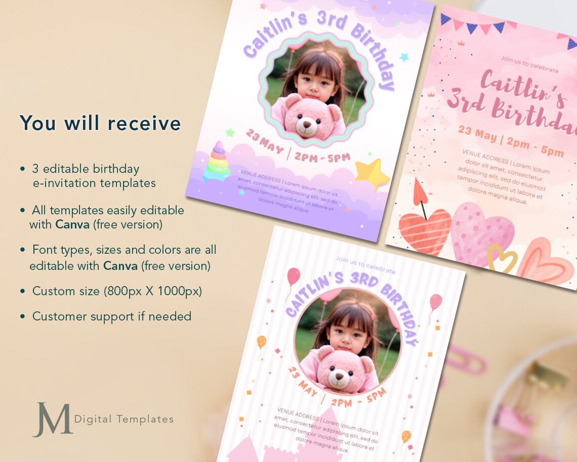 Canva Editable E-invitation Card Template, Birthday Invitation Card ...