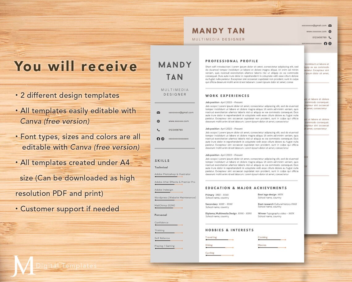 Canva Editable Resume Template, CV Template, CV Resume Template, Simple Resume Template ...