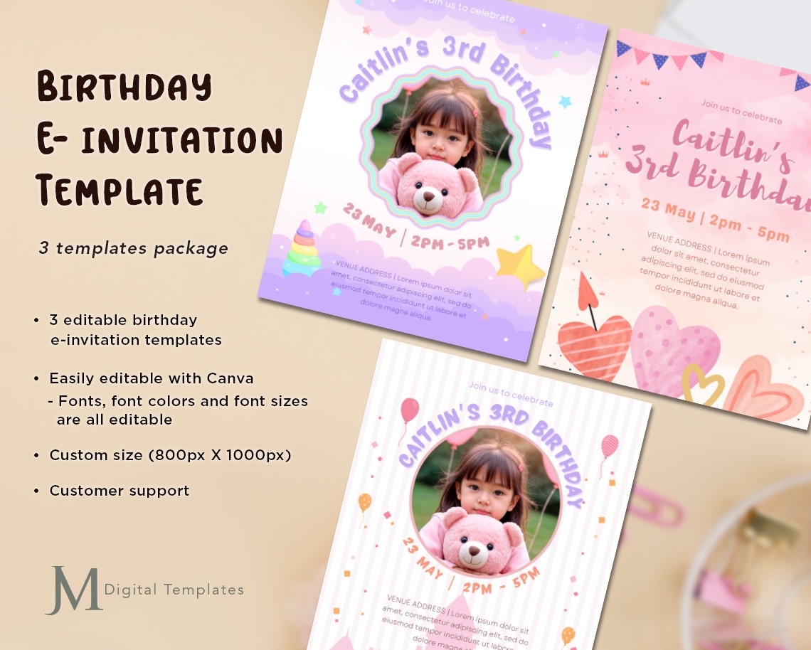 Canva Editable E-invitation Card Template, Birthday Invitation Card ...