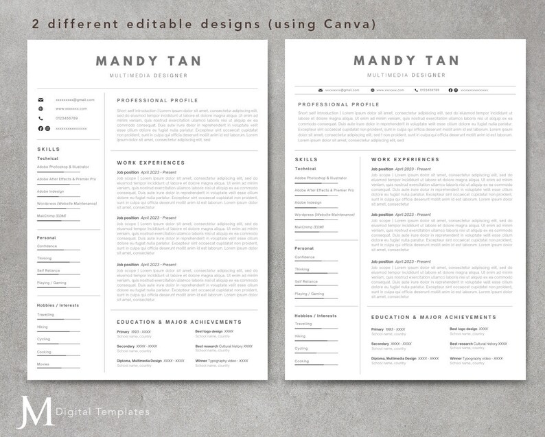 Canva Editable Resume Template, Digital Template, Simple Resume ...