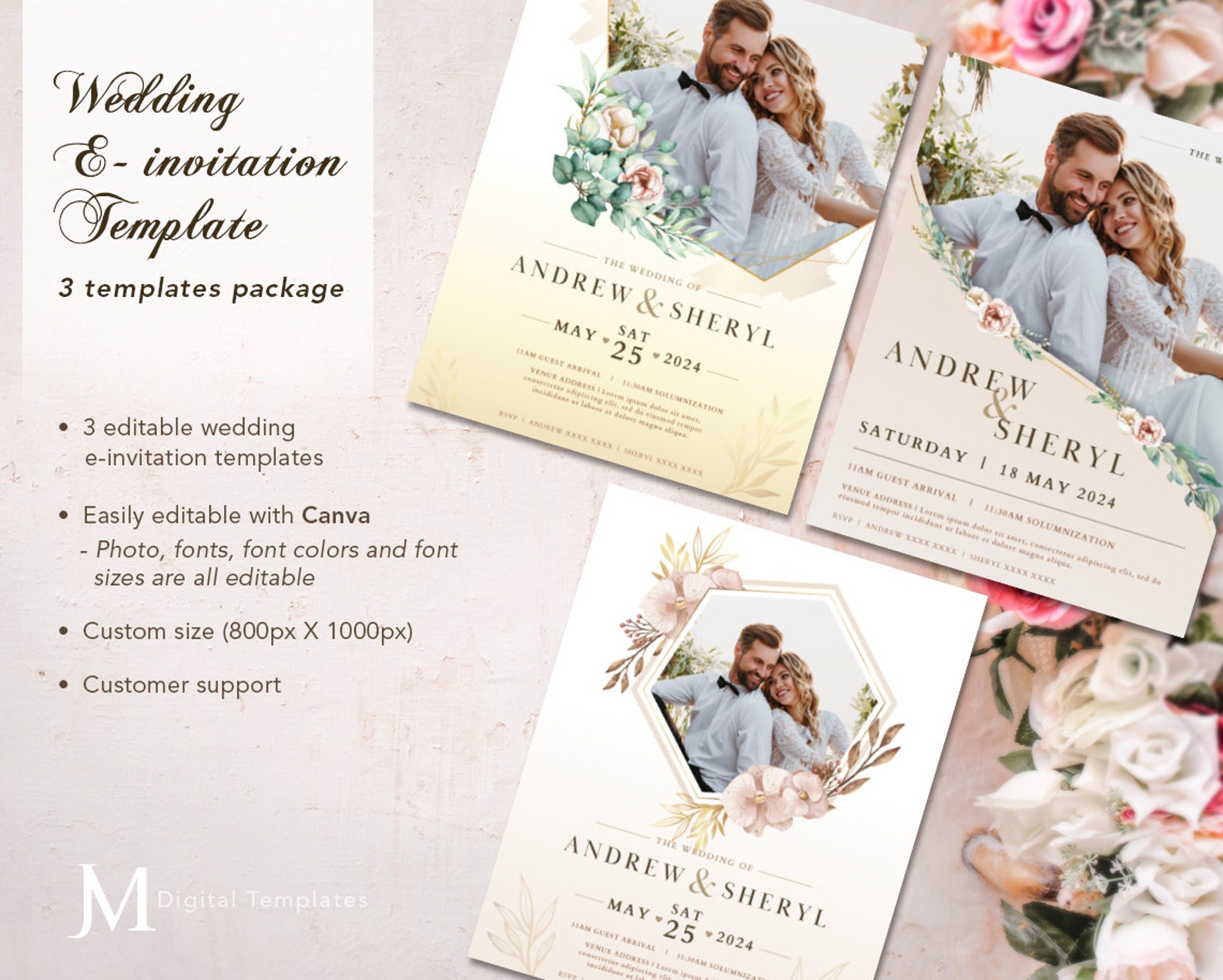 Canva Editable E-invitation Card Template, Wedding Invitation Card ...