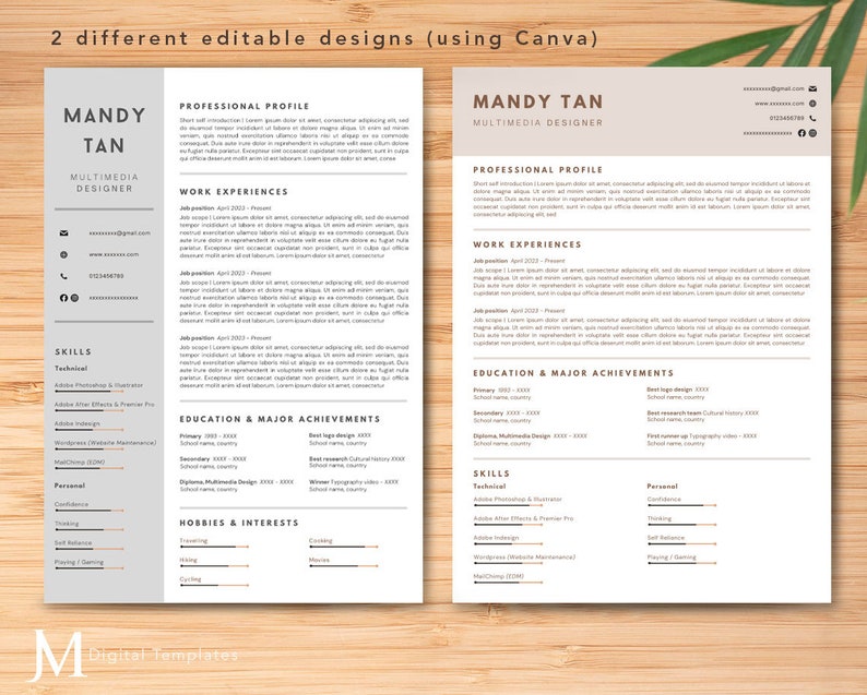 Canva Editable Resume Template, CV Template, CV Resume Template, Simple ...