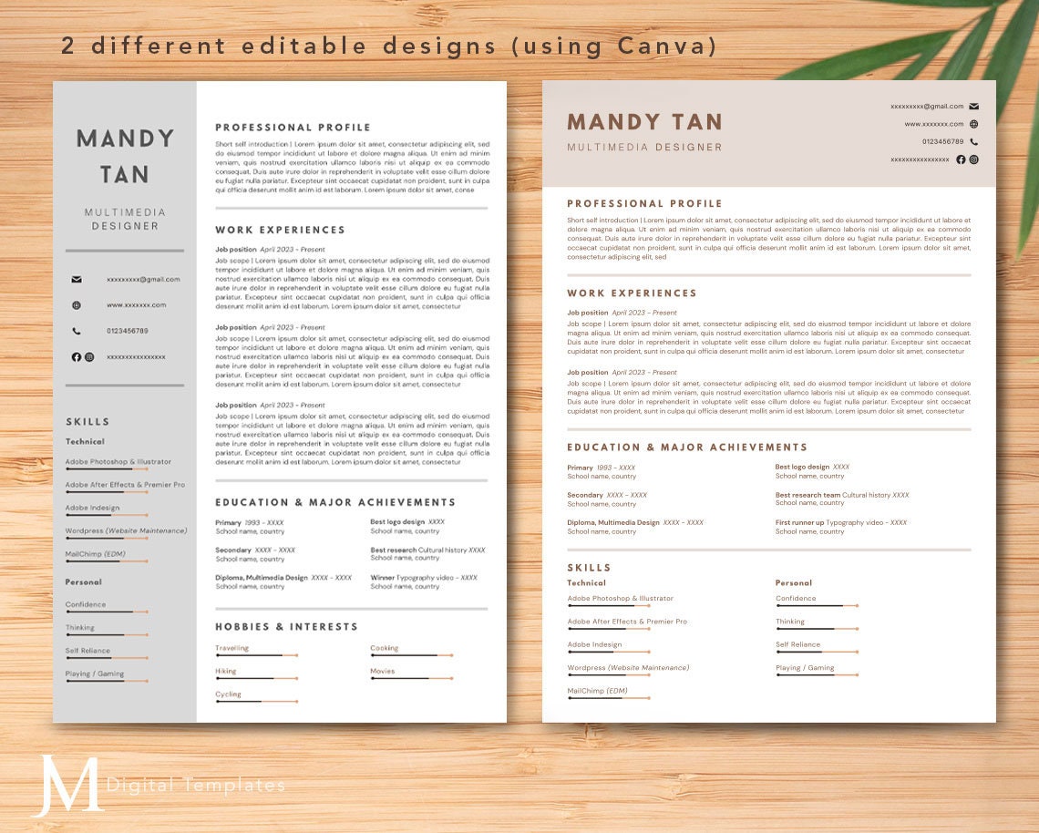 Canva Editable Resume Template, CV Template, CV Resume Template, Simple ...
