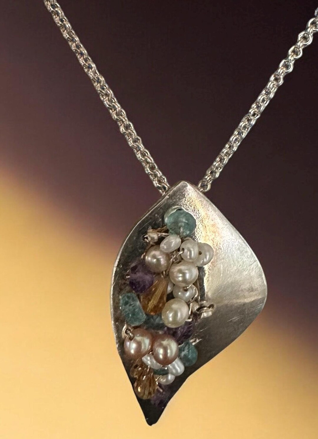 Lone Leaf Fine Silver Necklace Set With Pearls, Emeralds,citrines and ...