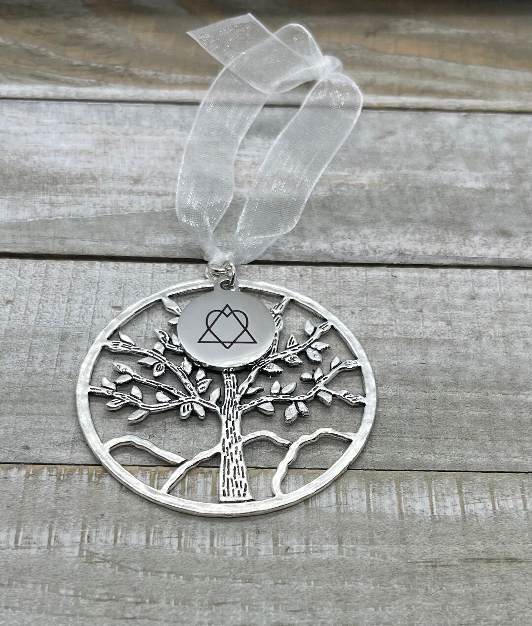 Adoption Ornament, Silver Tree of Life, Intertwined Heart and Triangle ...