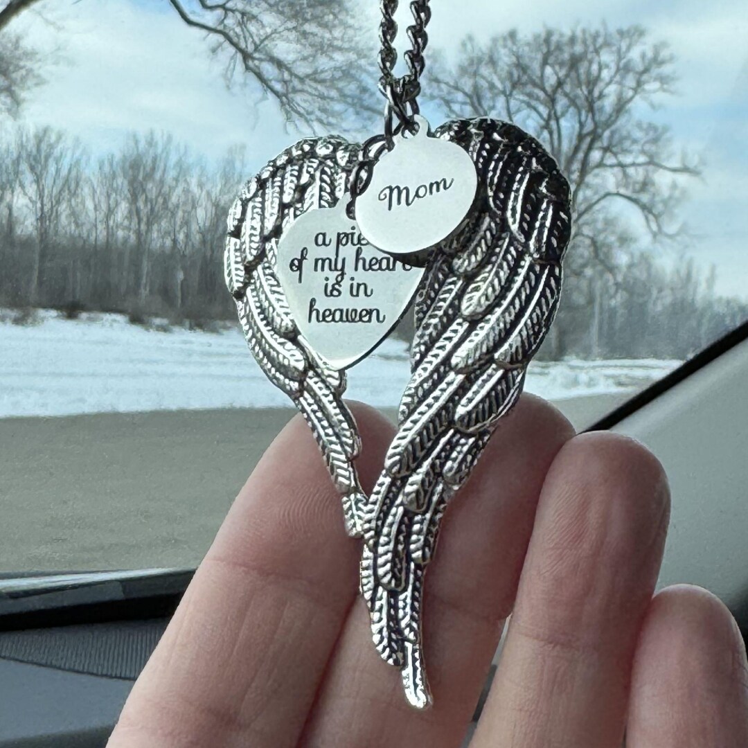 Angel Wings Car Charm, A Piece of My Heart is in Heaven Mom, Loss of ...