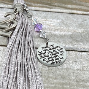 Graduation Cap Tassel Charm, Personalized Birthstone Crystal, Behind You All Your Memories ...